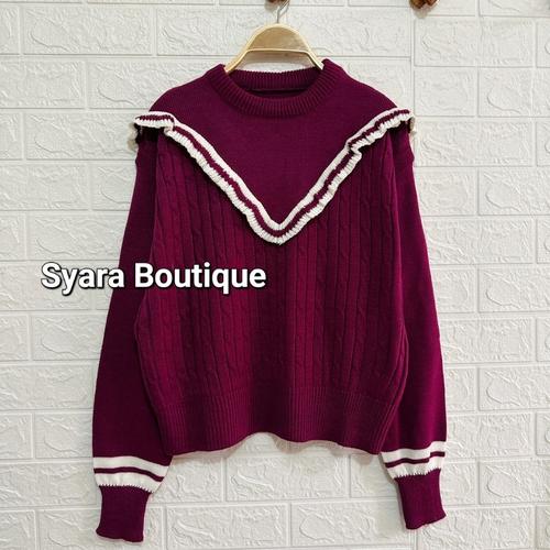 Jual SERUNI SWEATER RAJUT RENDA MOTIF CABLE STRIPE ATASAN WANITA LENGAN ...