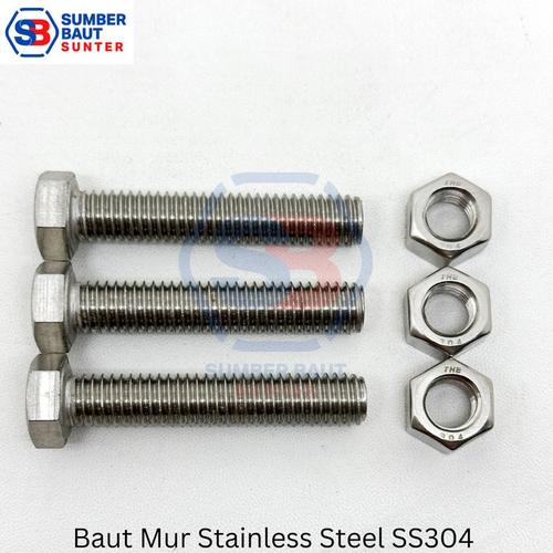Jual 1/4" x 1" Baut Mur Hexagon Stainless Steel 304 Drat Kasar Inchi ...