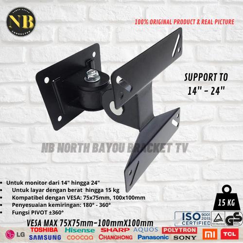 Jual BRACKET BREKET BRAKET TV LCD LED SWIVEL 4 ARAH 14 19 21 24 INCH ...