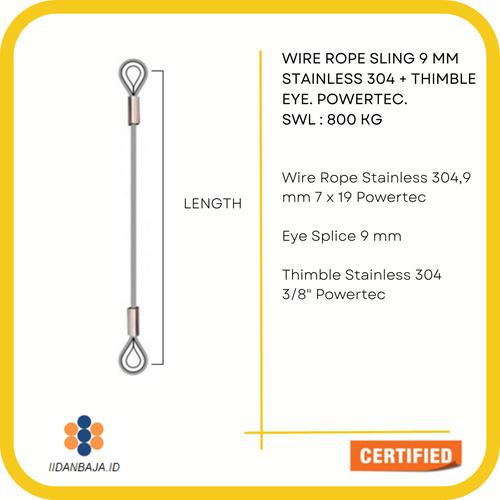 Jual WIRE ROPE SLING 9 MM STAINLESS 304 + THIMBLE EYE. SWL 800 KG POWERTEC - 3 M - Kota ...