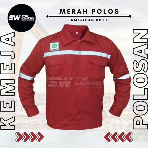 Promo Kemeja Atasan Proyek Warna Merah Polos Free Logo K3 & Bendera ...