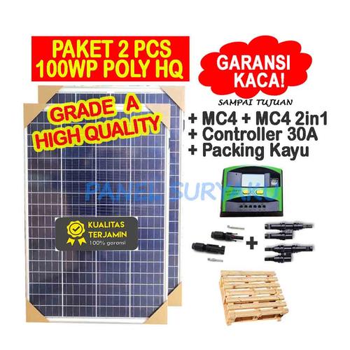 Jual Paket 2pcs Solar Panel Surya 100wp Poly + Controller 20A + MC4 ...