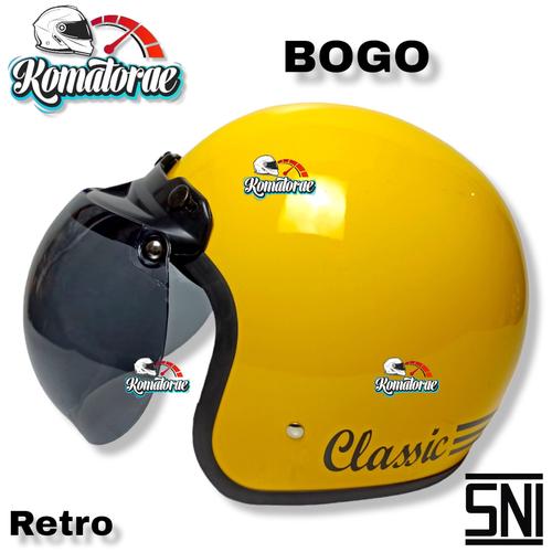 Jual HELM BOGO CLASSIC POLOS YELLOW LEMON GLOSS BLACK HALF FACE RETRO ...