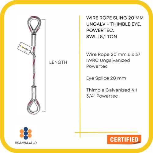 Jual WIRE ROPE SLING 20 MM UNGALV + THIMBLE EYE. SWL 5,1 TON POWERTEC - 2 M - Kota Tangerang ...