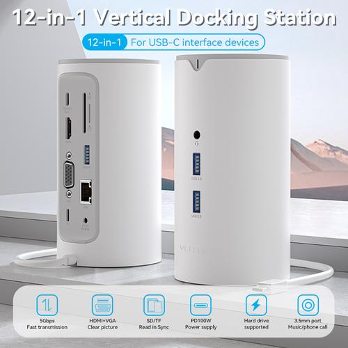 Promo Vertical Docking Station 12in1 USB-C Thunderbolt HDMI VGA PD-VENTION - TPH-12in1, 25cm ...