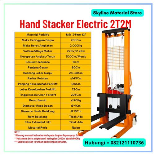 Jual Hand Stacker Electric / Forklift Electric 2 Ton 2 Meter Hand lift ...