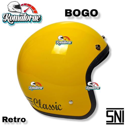 Jual HELM BOGO CLASSIC POLOS YELLOW LEMON GLOSS BLACK HALF FACE RETRO ...