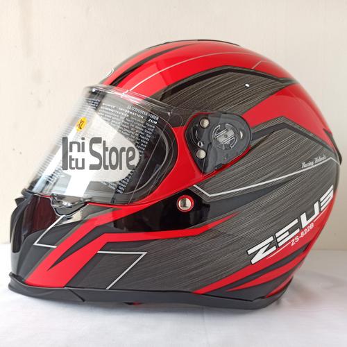 Promo Zeus ZS822B ZS-822B Red AO21 Black Helm Full Face Zeus ZS822 ZS ...