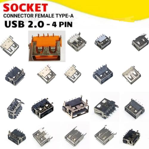 Jual Socket USB Tipe A Female Konektor Soket PCB USB 2.0 4Pin Bengkok ...