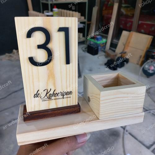 Jual Nomor meja / Table number / cafe angka timbul bahan kayu pinus ...