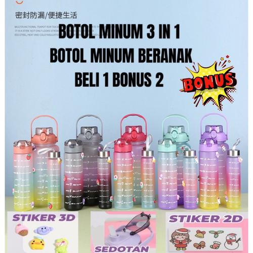 Promo BOTOL MINUM SET 3 IN 1 GRADASI / Botol Air Minum Free Sticker ...