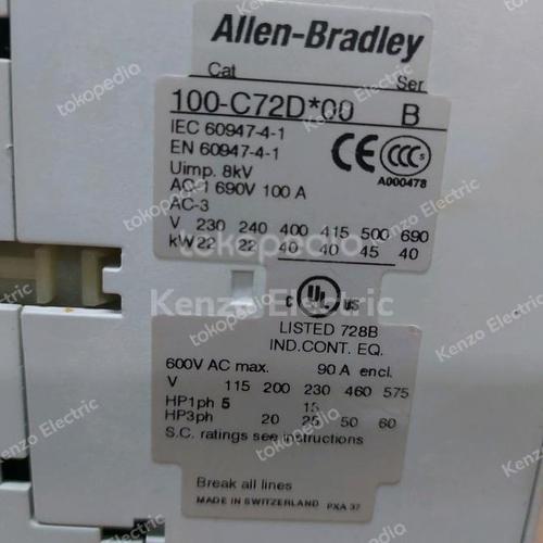 Jual Contactor 3P 100A 24Vdc 40Kw 100-C72D*00 Allen Bradley - Jakarta ...
