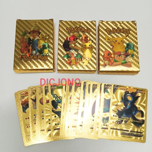 Promo Mainan Kartu Pokemon Pikachu Gold Emas , Black / Trading Card ...