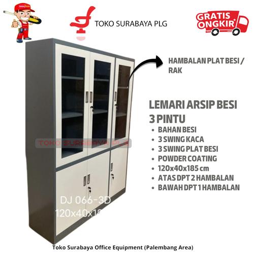 Jual Lemari Arsip Besi 3 pintu 1/2 kaca Filling Cabinet Lemari Kaca 3 ...