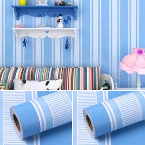 Jual Wallpaper Sticker Dinding Warna Biru Putih Bergaris Cantik ...