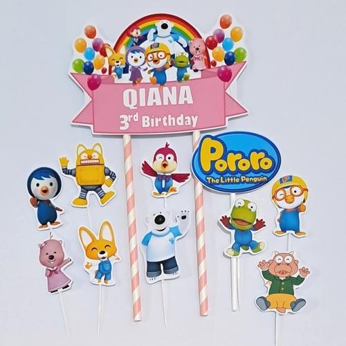 Jual TOPPER CAKE - HIASAN KUE GAMBAR PORORO BALON PINK BISA CUSTOM NAMA ...