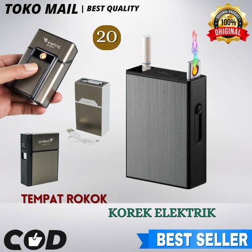 Jual Kotak Tempat Rokok Plus Korek Api Elektrik 20 Batang Waterproof ...
