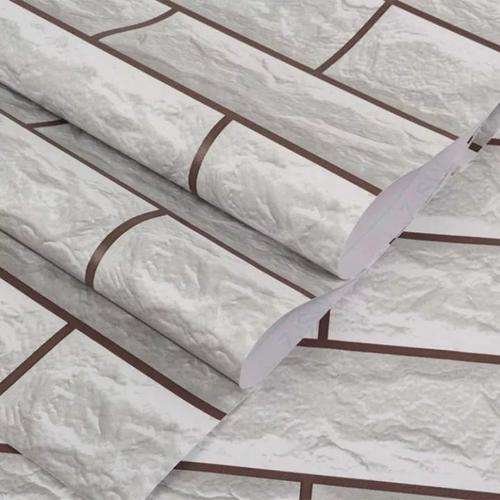Jual Wallpaper Sticker Dinding Motif Batu Bata Putih List Coklat ...