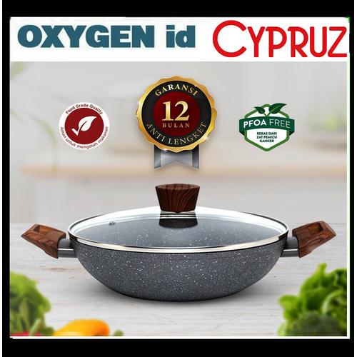 Promo CYPRUZ KUALI WOK PAN + LID GREY MARBLE - Anti Lengket Anti Gores ...