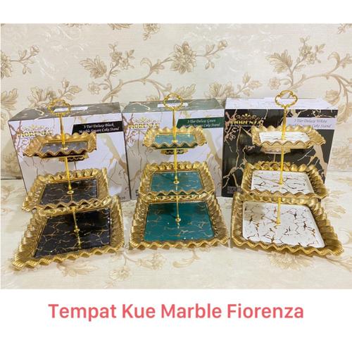Jual Rak Kue Susun 3 Fiorenza Motif Marbel Warna Hitam, Putih, Emerald ...