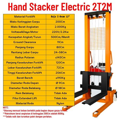 Jual Hand Stacker Electric/Forklift Electric/Hand lift Electric 2 Ton X ...