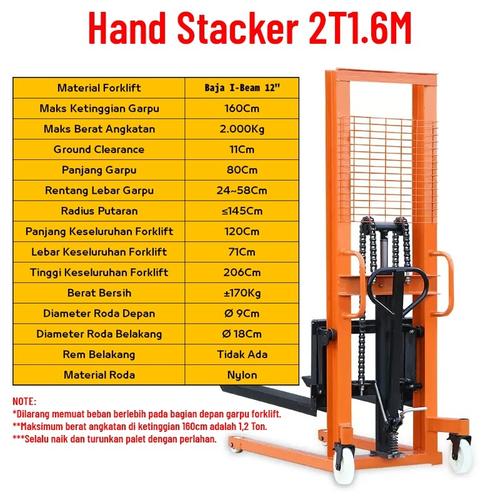 Jual Hand Stacker Manual/Forklifft manual /Hand lift kapasitas 2 Ton 1. ...