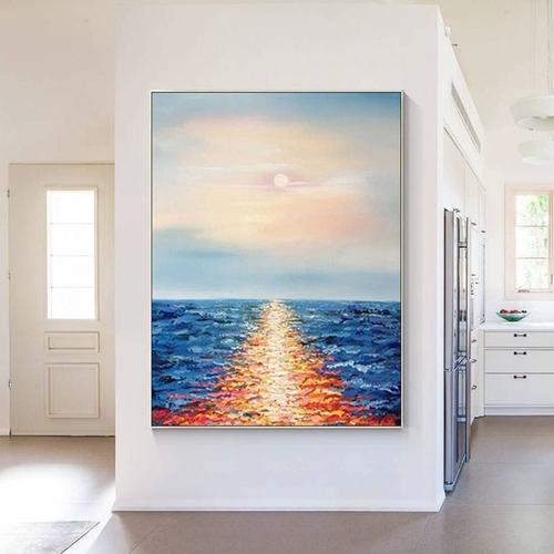 Jual Lukisan Dinding Sunrise Pantai Tekstur Tebal - 80cm x 130cm, Kayu ...