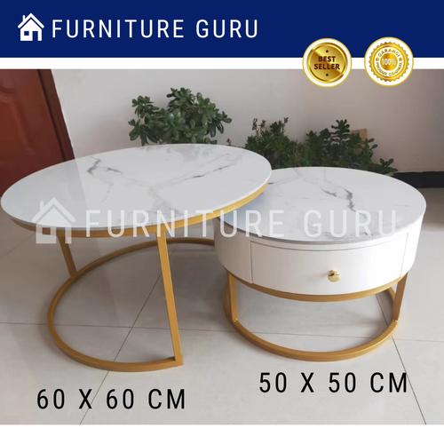 Jual Meja Tamu Bulat Minimalis Modern Motif Granit Marmer Besi Coffee ...