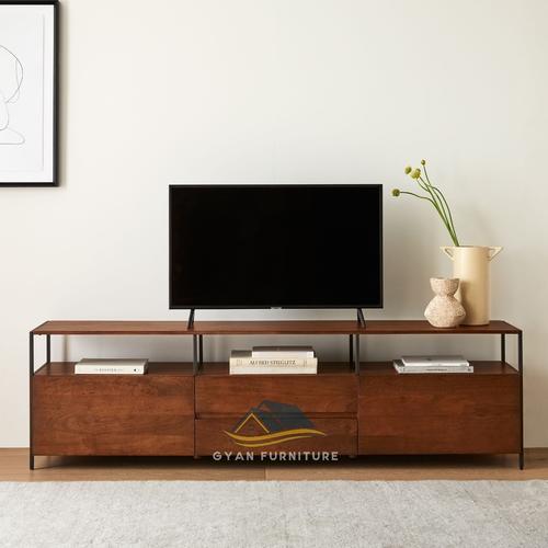 Jual Buffet tv cabinet rangka besi meja cabinet kayu jati kaki besi ...