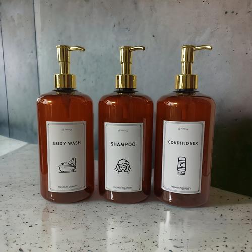 Jual botol refill 500ml amber pump oil gold tempat sabun cair 500ml ...