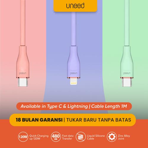 Promo UNEED Liquid Silicone Kabel Data Type C Lightning QC PD 66W - UCB58C - Type C, Green ...
