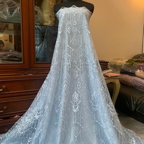 Jual Bahan Kebaya Bordir Tile Etnik Madeline Warna Biru Baby Blue ...