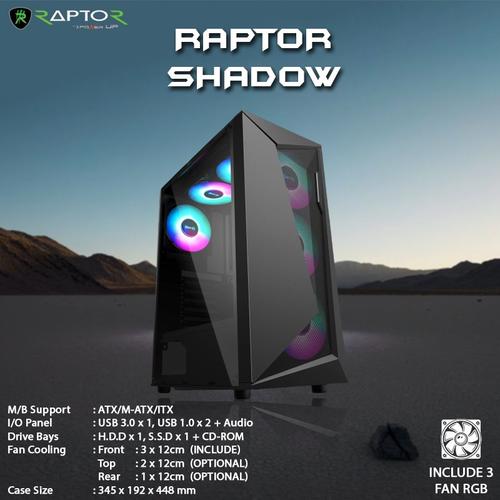 Jual CASING PC GAMING POWER UP RAPTOR SHADOW WITH 3 FAN RGB - Kota ...