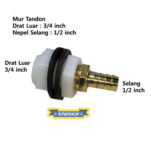 Jual Watermur Mur Tandon Air Bak Tangki 1/2 inch x 3/4 inch Set Selang ...