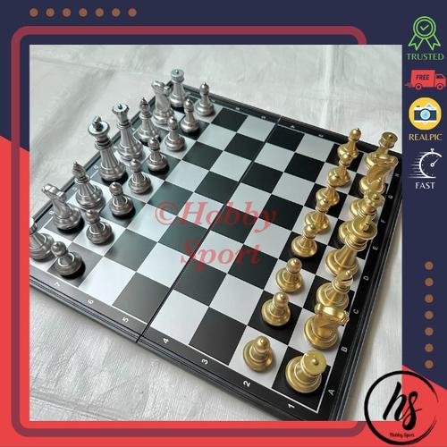 Jual Papan Catur Magnet L Besar Silver Gold Lipat Folding Chess Board ...