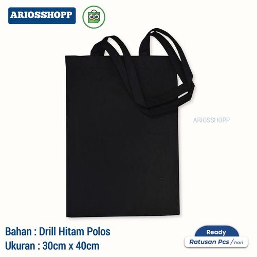 Jual Tote Bag Drill Hitam Polos 30x40 / Tas Belanja - Resleting - Jakarta Utara - Ariosshopp ...