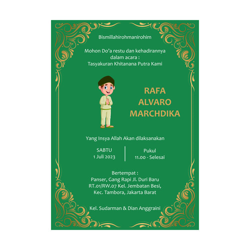 Jual Undangan Tasyakuran Khitan / Sunat / Khitanan Anak / Sunatan [UK ...