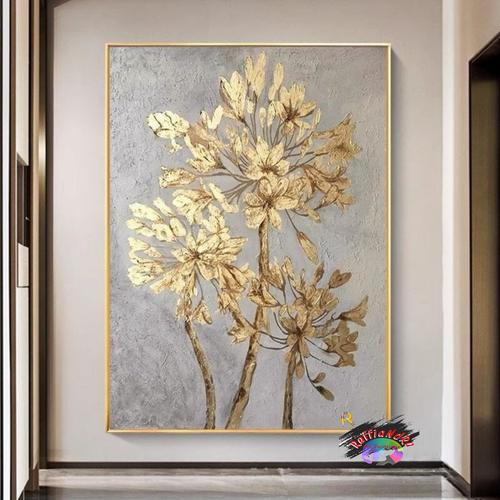 Jual Lukisan Tangan Modern Abstract Texture Gold Foil Flower Oil ...