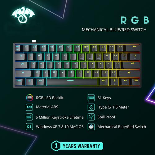 Jual Keyboard Gaming Mechanical Mekanik Mini RGB Portabel 60% Backlight ...