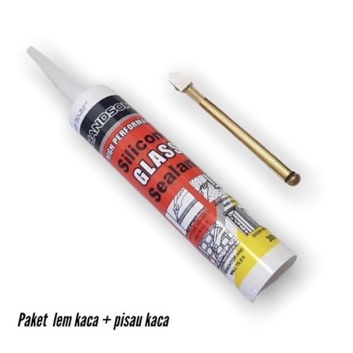 Jual Lem kaca silicone sealant Bening Hitam Putih + pisau potong kaca ...