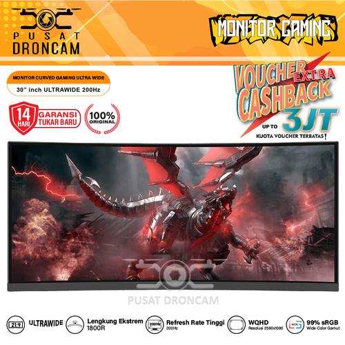 Promo Curved Gaming Monitor 30 Inch 1080p Ultra Wide 200Hz FreeSync ...