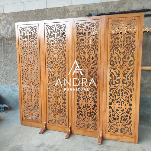Jual sketsel full ukir 4 pintu,penyekat ruangan, pemisah ruangan kayu ...