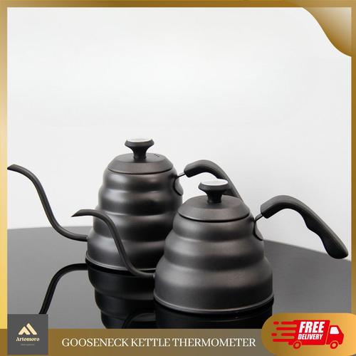 Jual kettle gooseneck teko leher angsa dengan thermometer 1200ml black ...