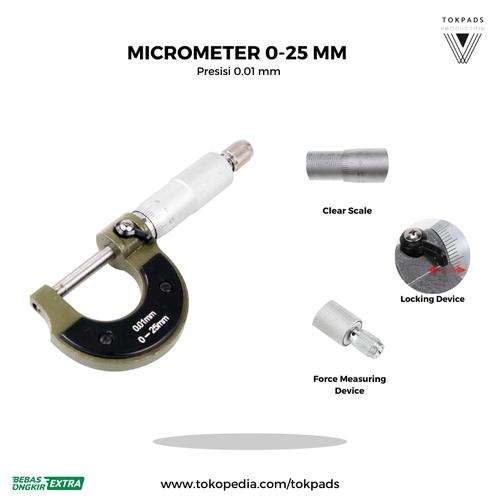 Promo Micrometer Mikrometer Sekrup Luar Outside Gauge 0-25 0.01 mm ...