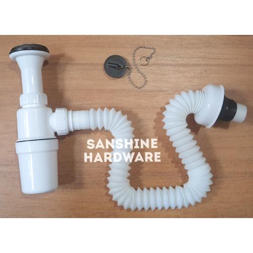 Jual SIFON WASTAFEL BOTOL SOLIGEN PVC Plastik Putih Komplit Set Selang ...