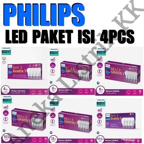 Jual PHILIPS LED PACK 4W 6W 8W 10W 12W 14,5W PAKET 4PCS ASLI BERGARANSI ...
