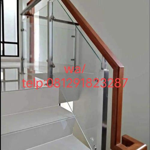 Jual railing tangga kaca 10 mm tempered+handrelling kayu - Jakarta ...