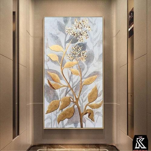 Jual Lukisan pohon bunga aksen gold texture ukuran 100cmx200cm BINGKAI ...