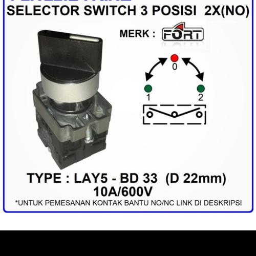 Jual Selector Switch 3 posisi 22 mm Type LAY 5-BD 33 merk Fort Push ...