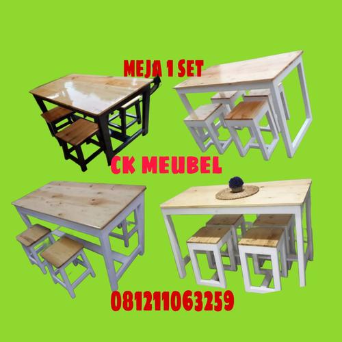 Jual Meja Makan Cafe Resto Kayu jati Belanda Sudah dicat putih/hitam 1SET - Hitam - Jakarta ...